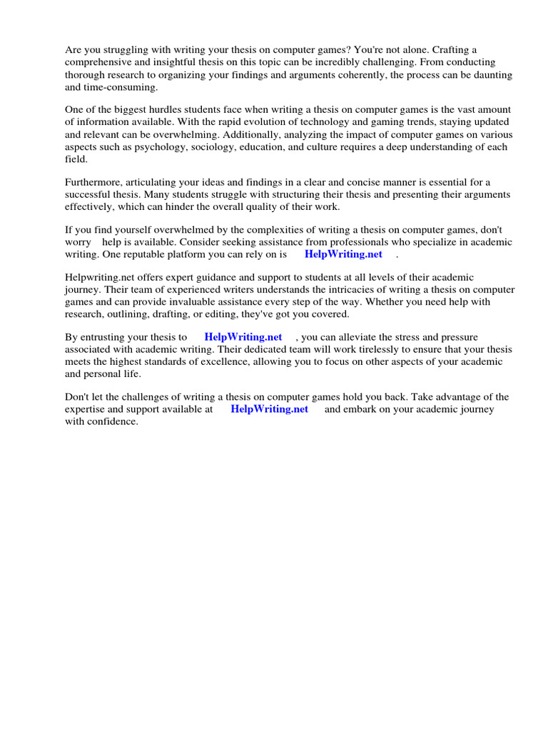 Thesis Tungkol Sa Computer Games | PDF