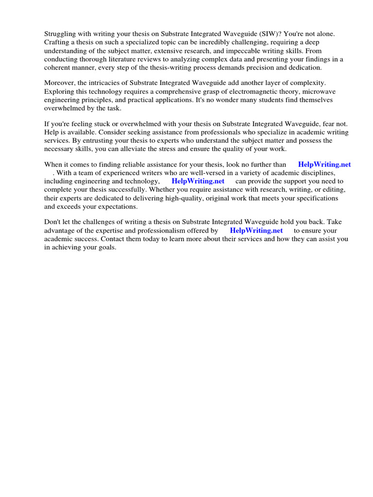 Thesis Help for SIW Engineering Students | PDF | Wafer (Electronics) | Physical Sciences