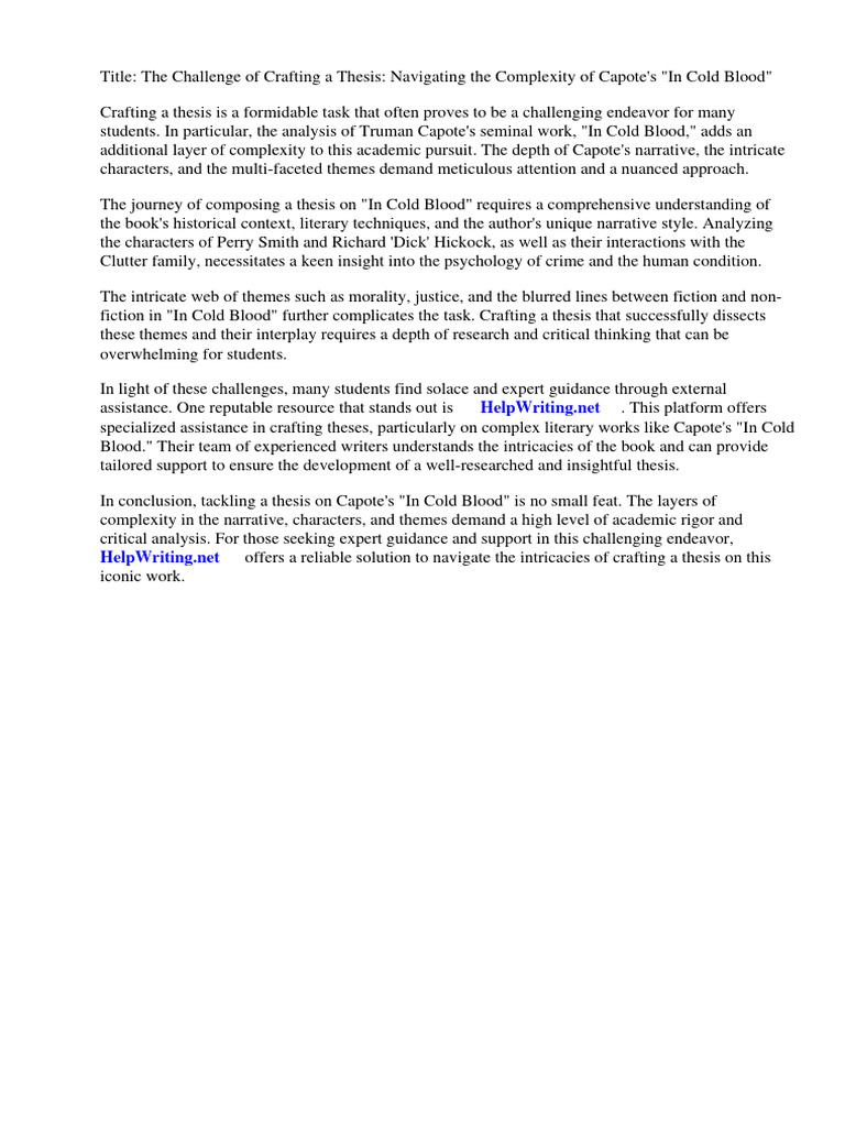 Capotes Thesis in Cold Blood | PDF