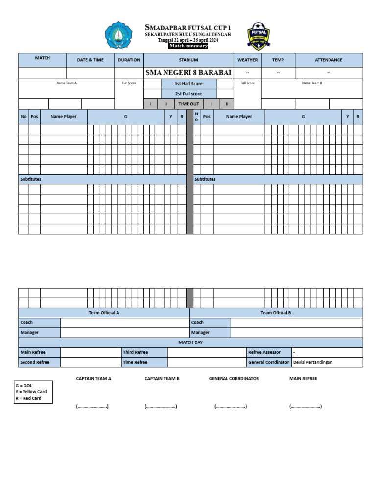 Score Sheat Smadapbar Futsal Cup 1 2 | PDF