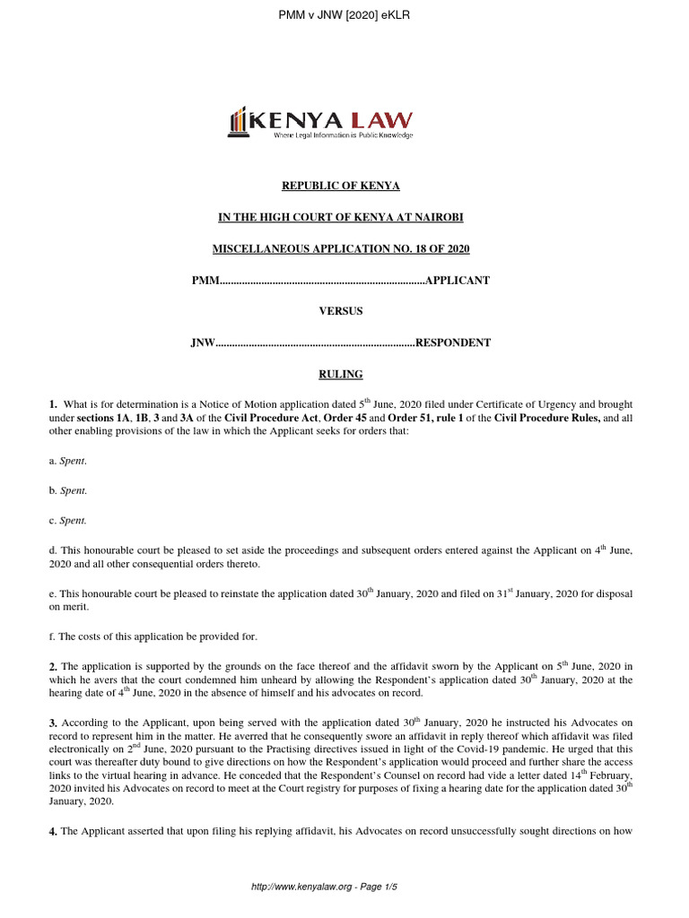 Miscellaneous Application 18 of 2020 | PDF | Judgment (Law) | Affidavit