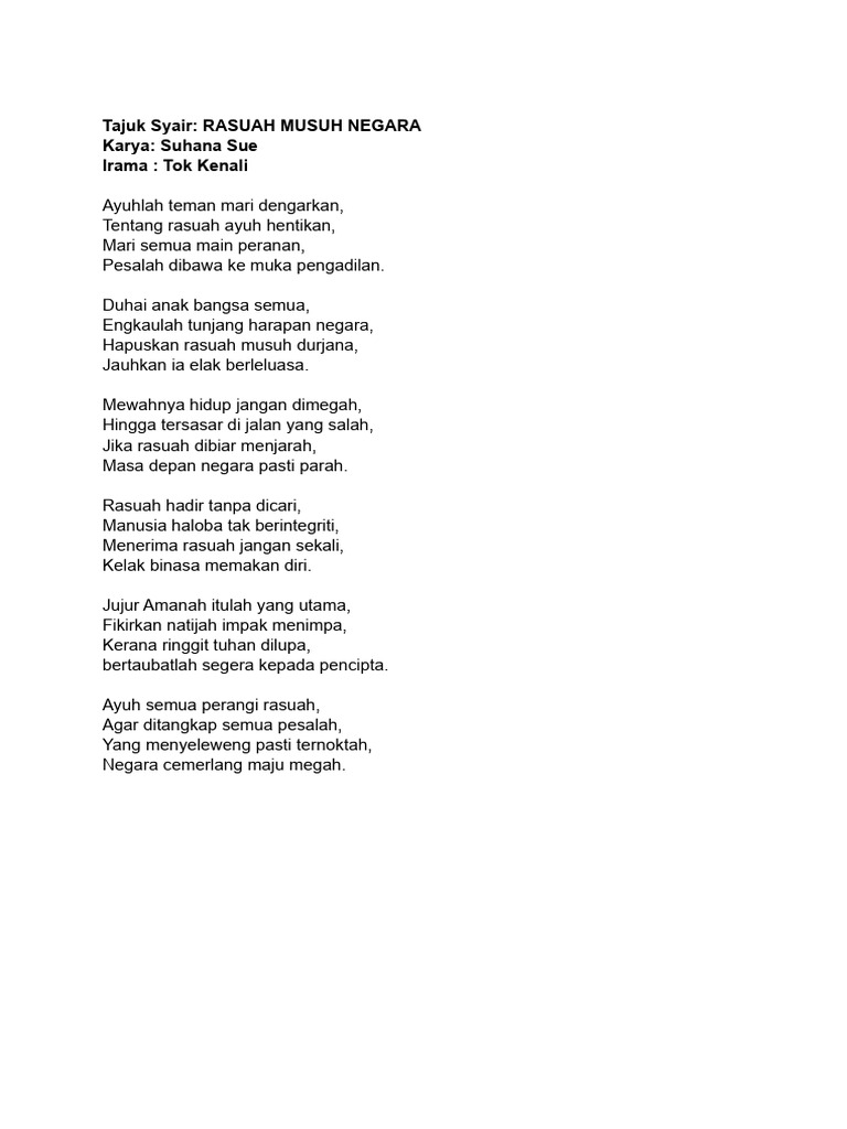 Syair Rasuah Musuh Negara 1 | PDF