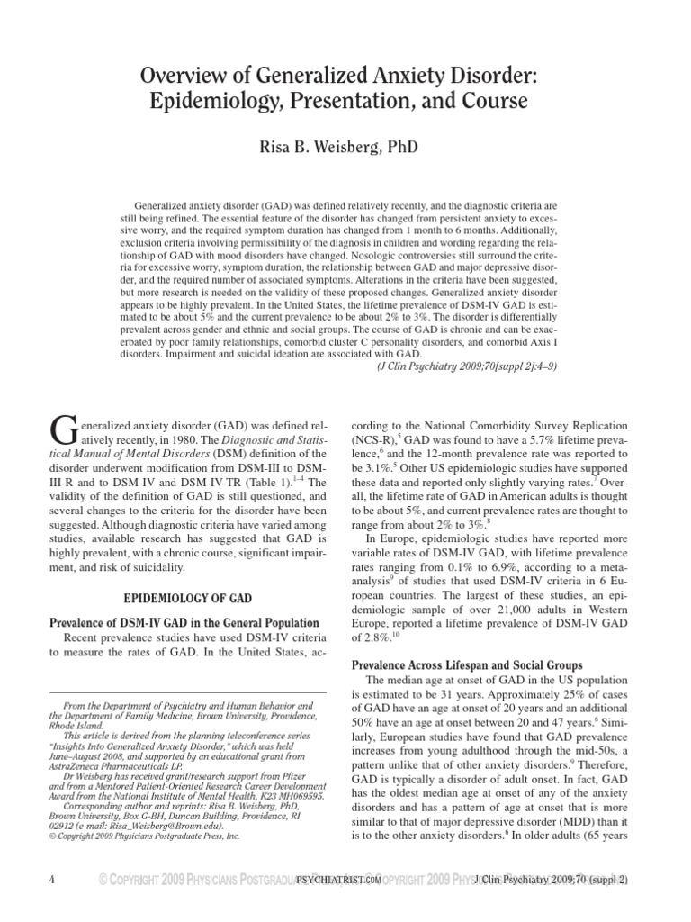 Overview of Generalized Anxiety Disorder | PDF | Generalized Anxiety ...