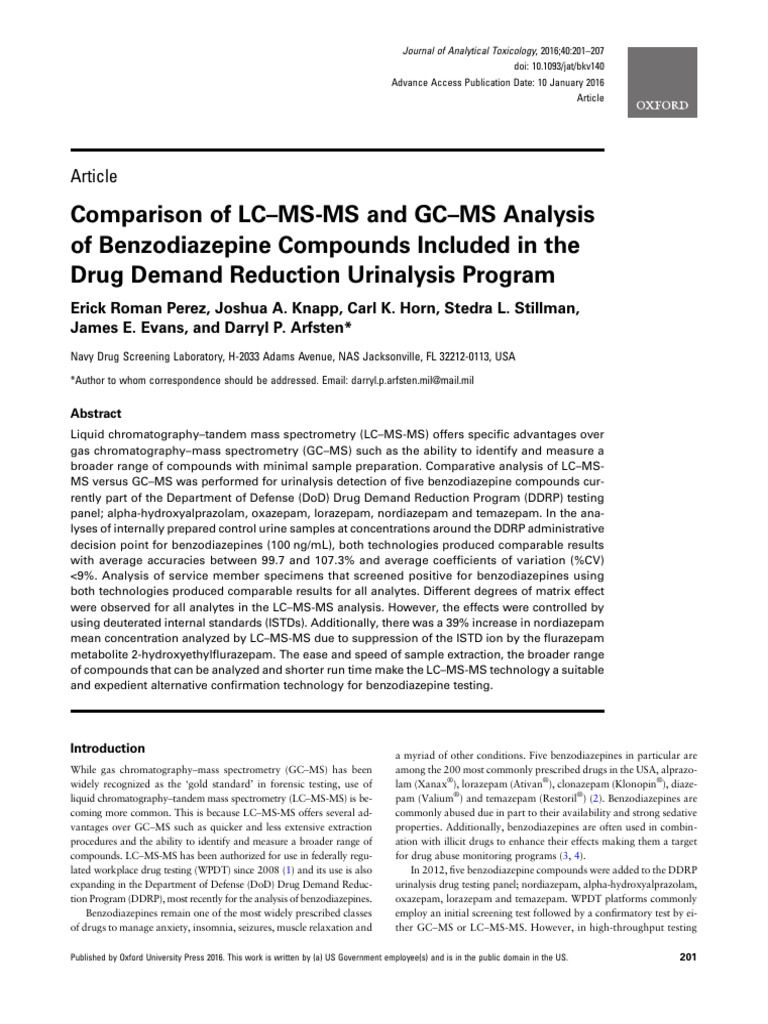Comparison of LC-MS-MS and GC-MS Analysis of Benzodiazepine Compounds Included in The Drug ...