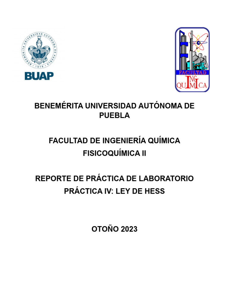 Ley de Hess: Práctica de Laboratorio 2023 | PDF | Reacciones químicas ...