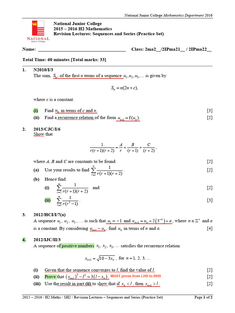 Sequences Series Practice Set | PDF | Sequence | Elementary Mathematics