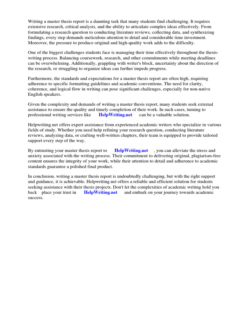 How To Write A Master Thesis Report | PDF