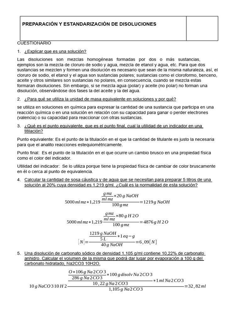 Pract 6 Disoluciones | PDF | Ácido clorhídrico | Mezcla