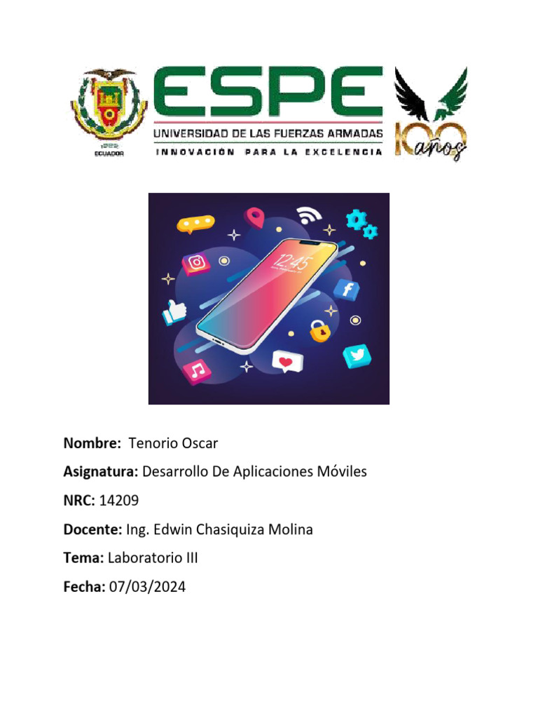 Laboratorio 3 Tenorio Oscar P3 | PDF | Aplicación movil | Bases de datos