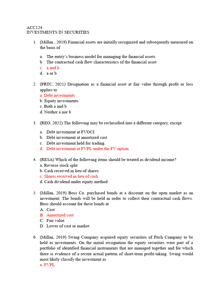 INVESTMENTS-ACC124-with-ANSWERS | PDF | Bonds (Finance) | Investing