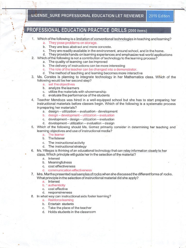 Professional Education Practice Drills Part-1 | PDF | Curriculum | Learning