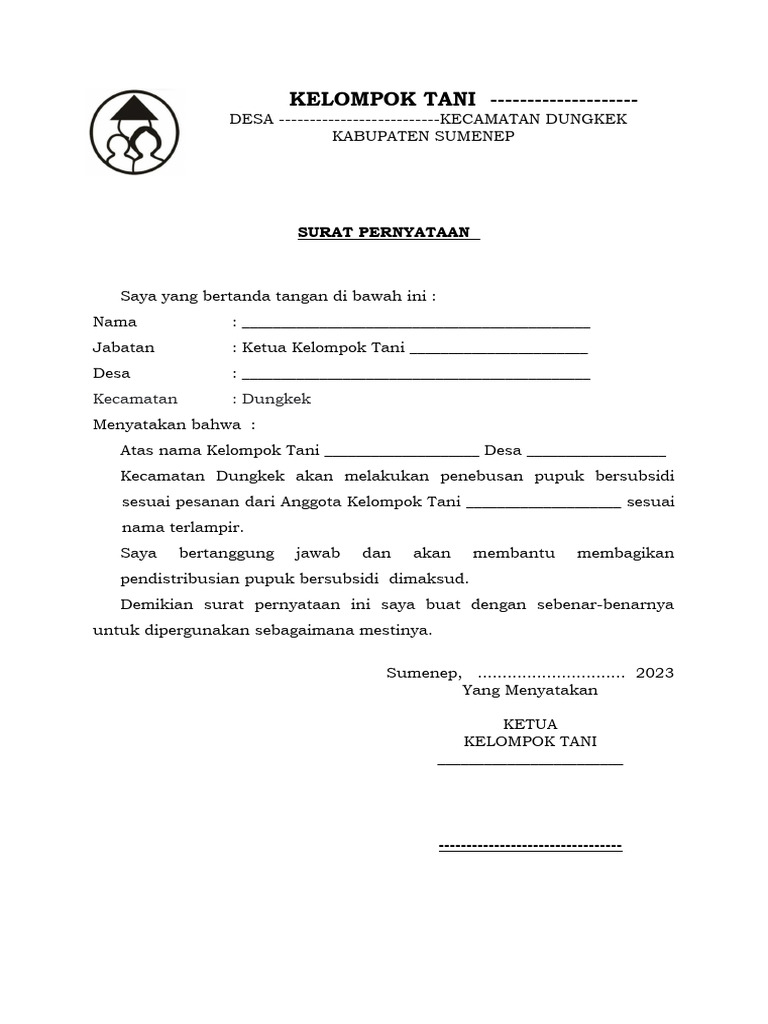 Contoh Surat Pernytaan Penebusan Pupuk | PDF