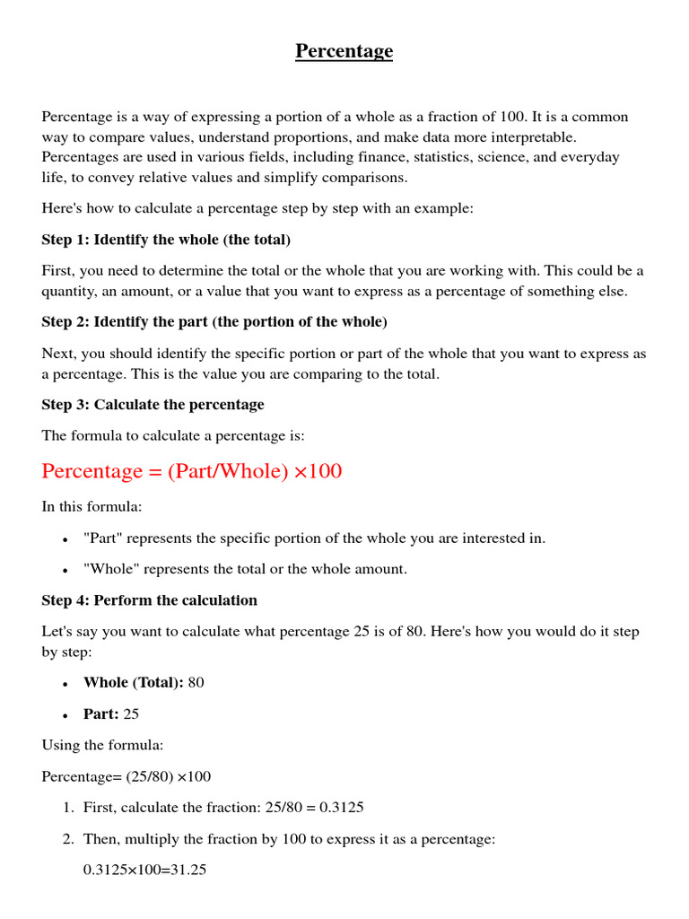 Percentage Note | PDF | Percentage | Mathematics