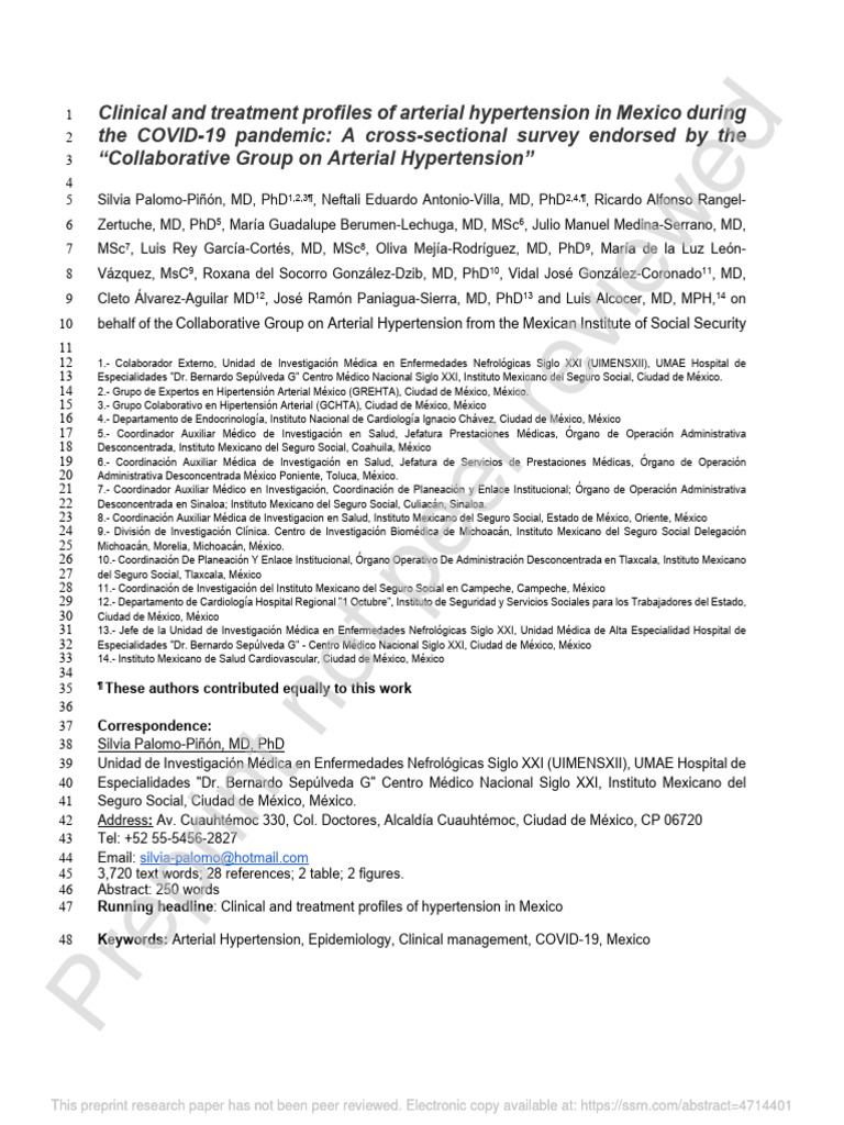 Clinical And Treatment Profiles Of Arterial Hypertension In Mexico