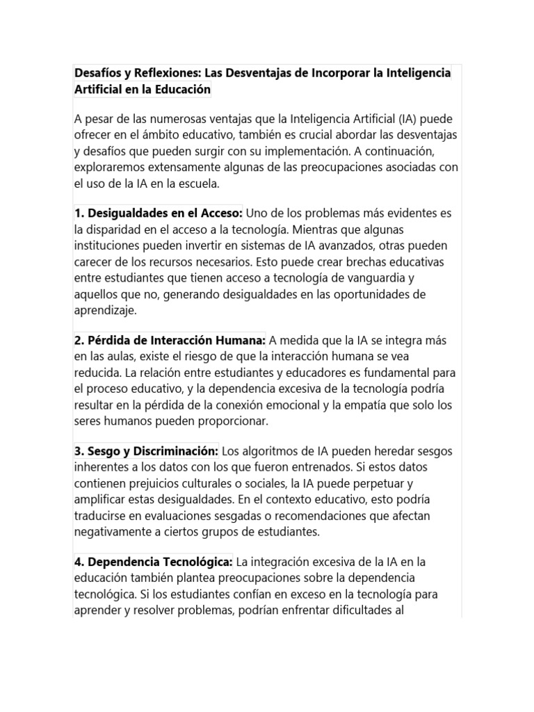 Desafíos y Reflexiones Las Desventajas de La Inteligencia Artificial en ...