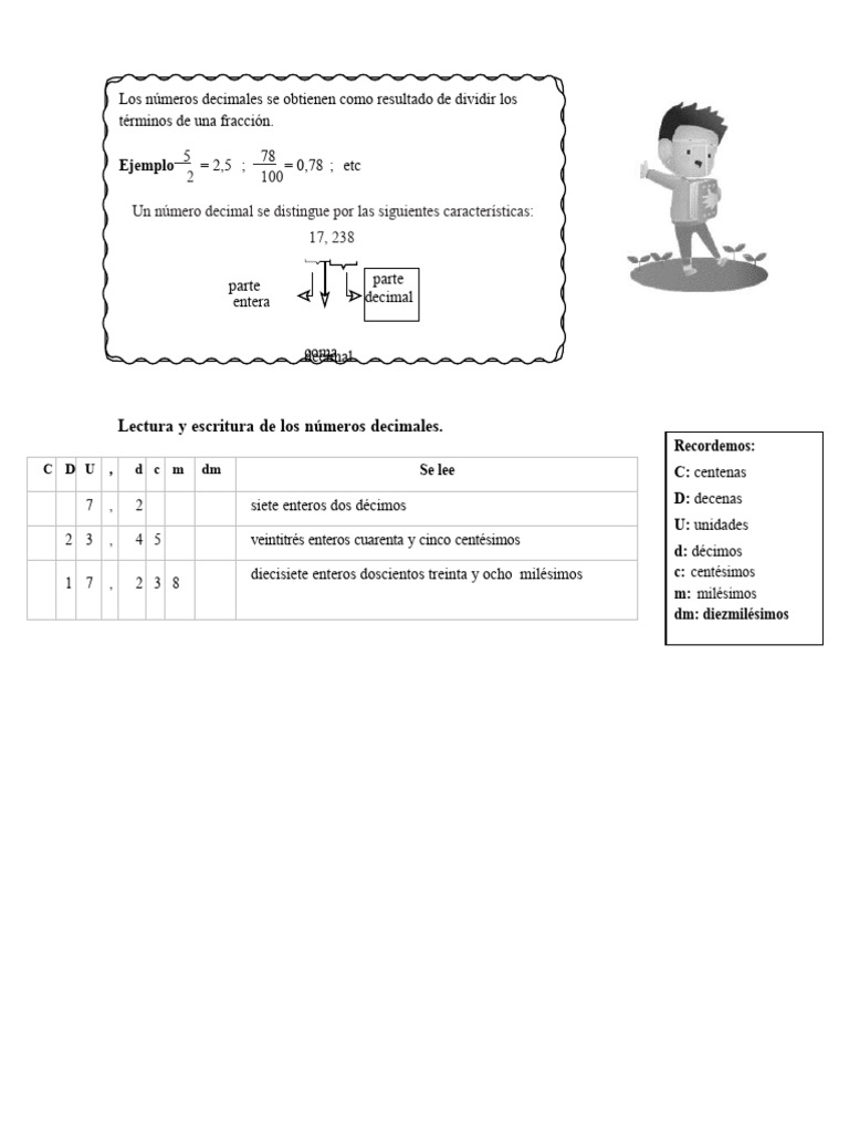 Lectura y Escritura de Los Números Decimales | PDF
