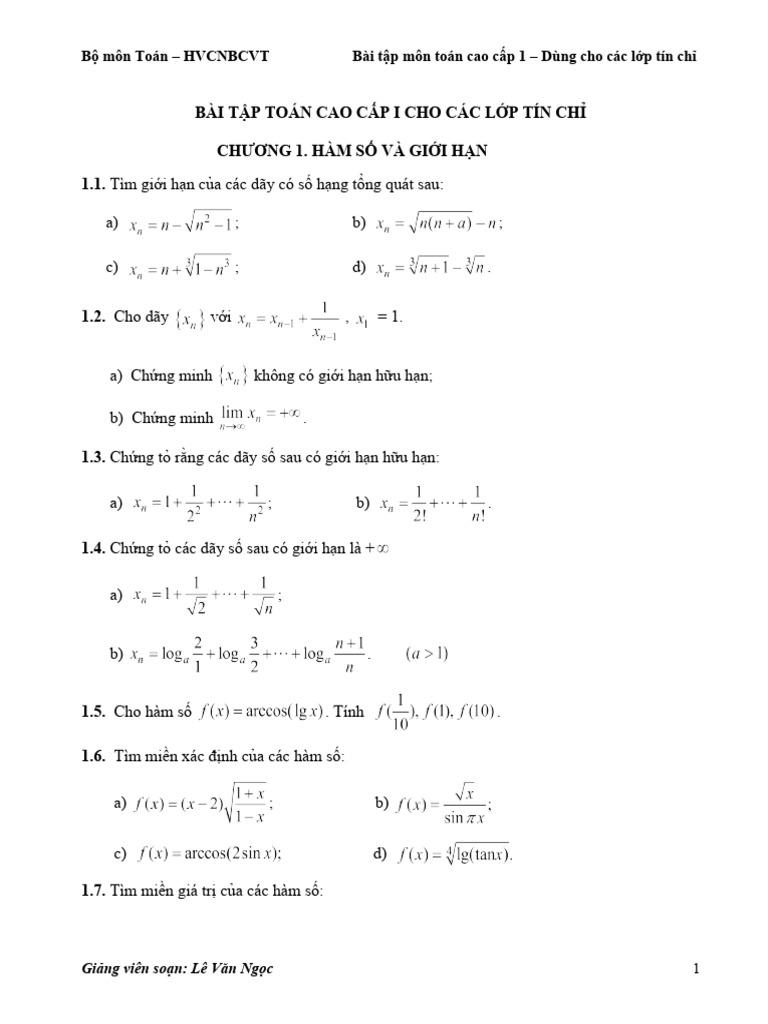 BT Toán Cao Cấp 1.HV | PDF