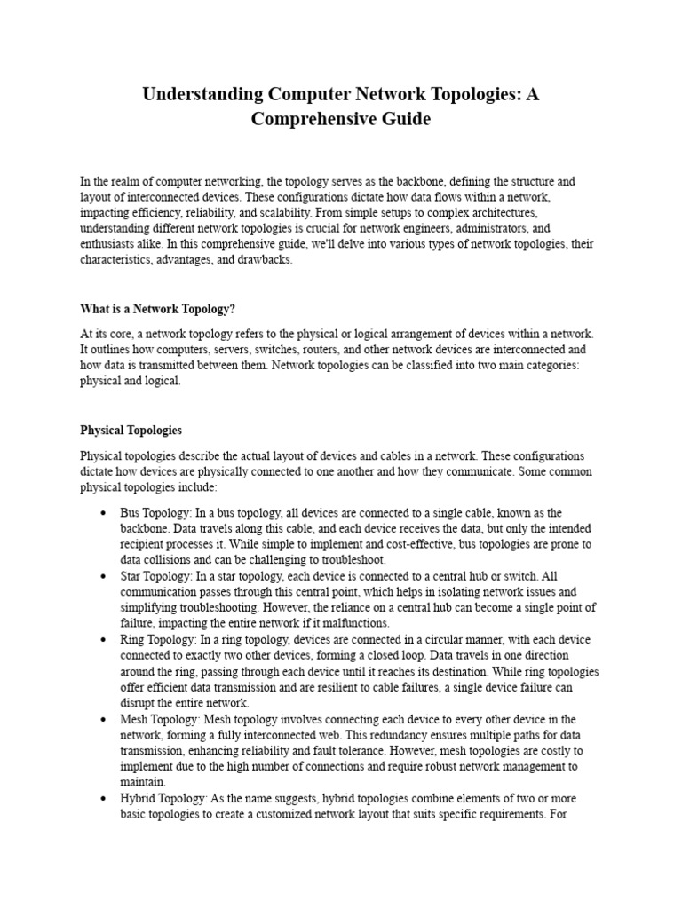 Understanding Computer Network Topologies - A Comprehensive Guide | PDF | Computers