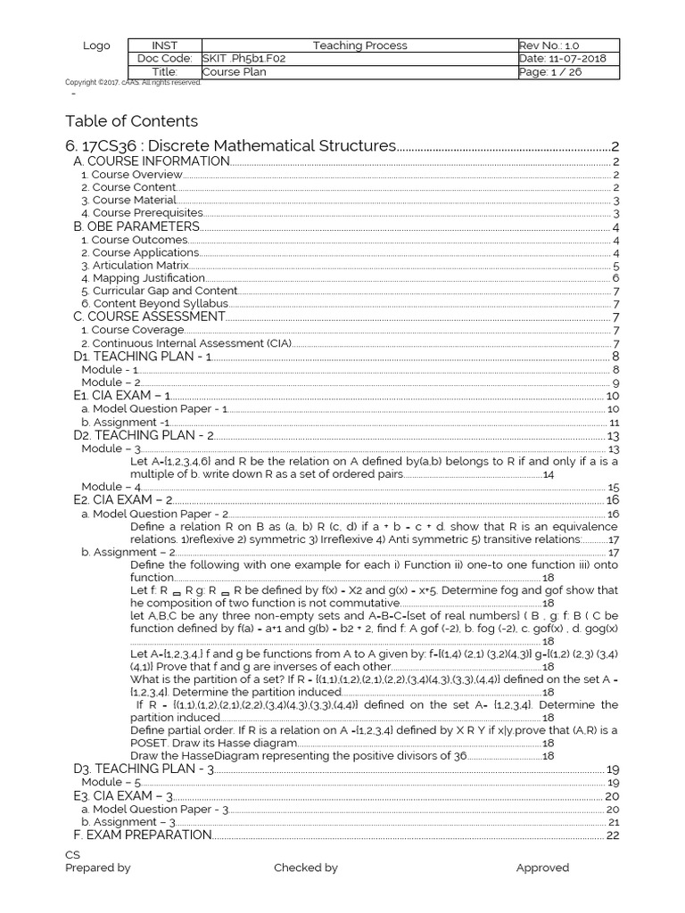 18CS36 - Discrete Mathematical Structures | PDF | Mathematical Proof | Logic