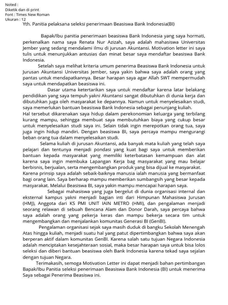 Contoh Motivasi Letter Bi | PDF