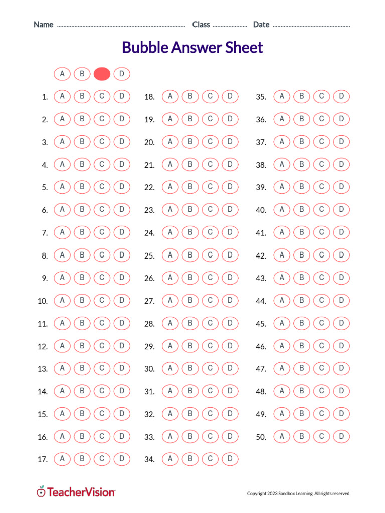 Teacher Vision Bubble Answer Sheet | PDF Teacher Vision Bubble Answer Sheet | PDF