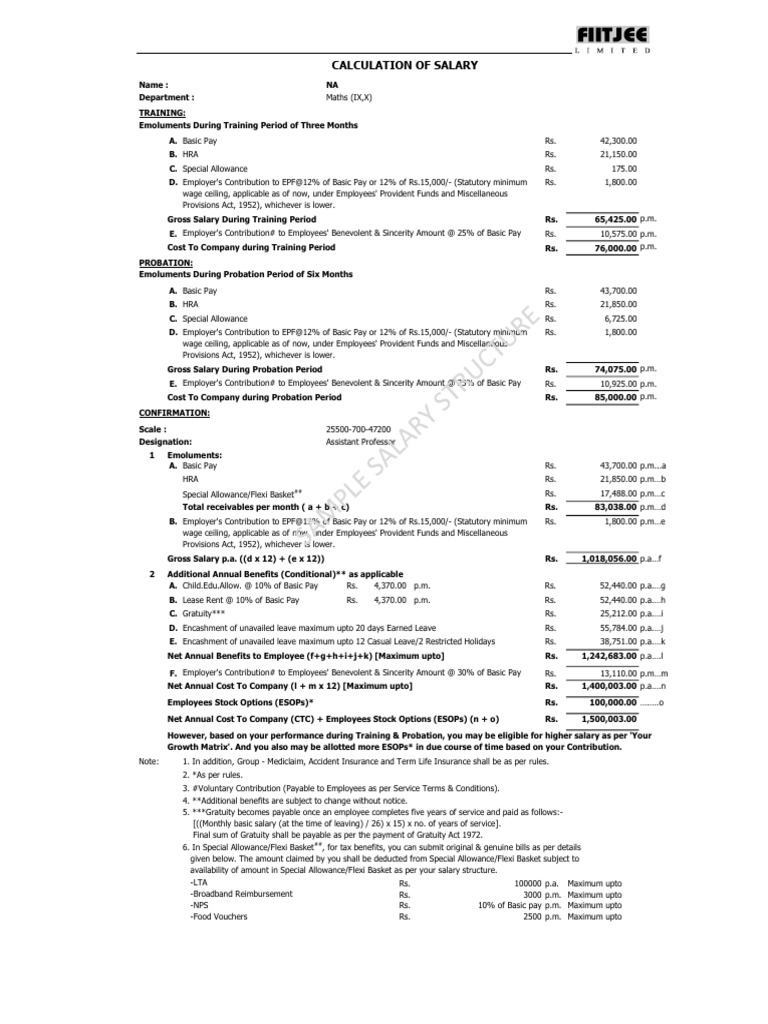 Sample Structure 15lpa IX X | PDF | Employment | Salary