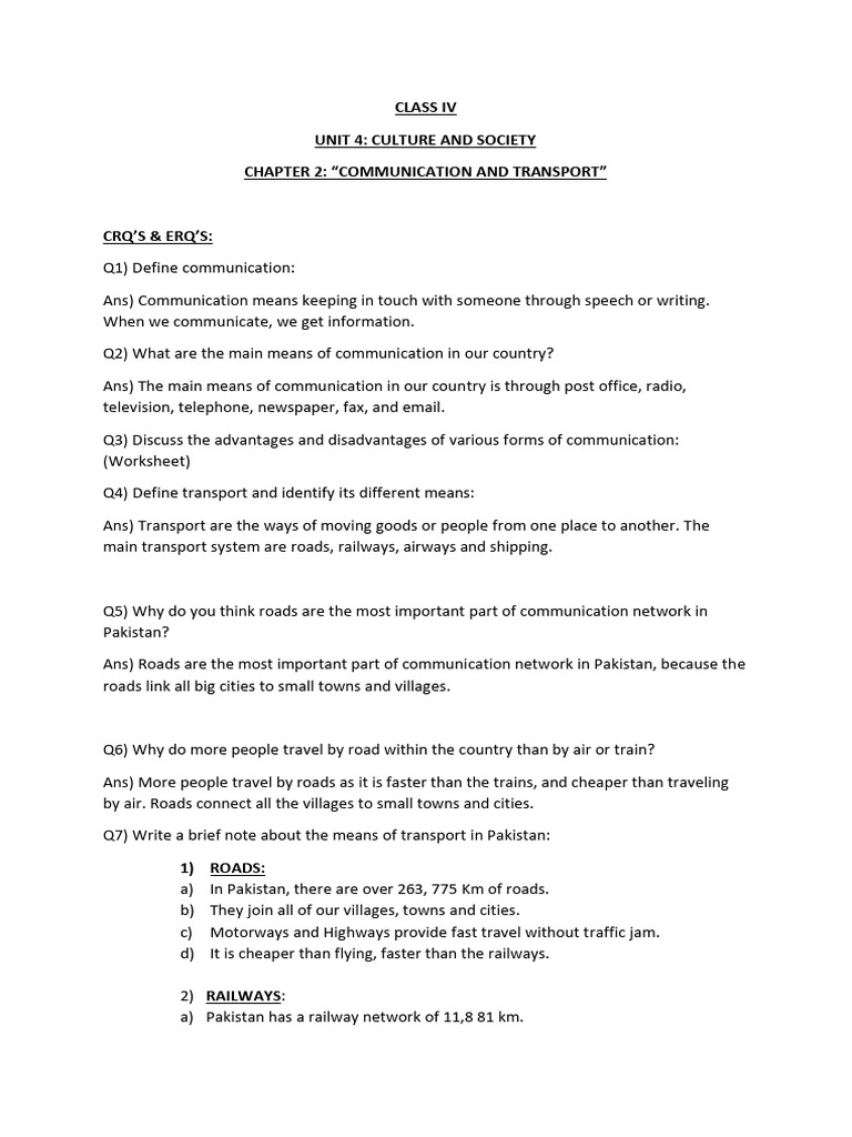 CL 4, Communication and Transport | PDF | Karachi | Pakistan