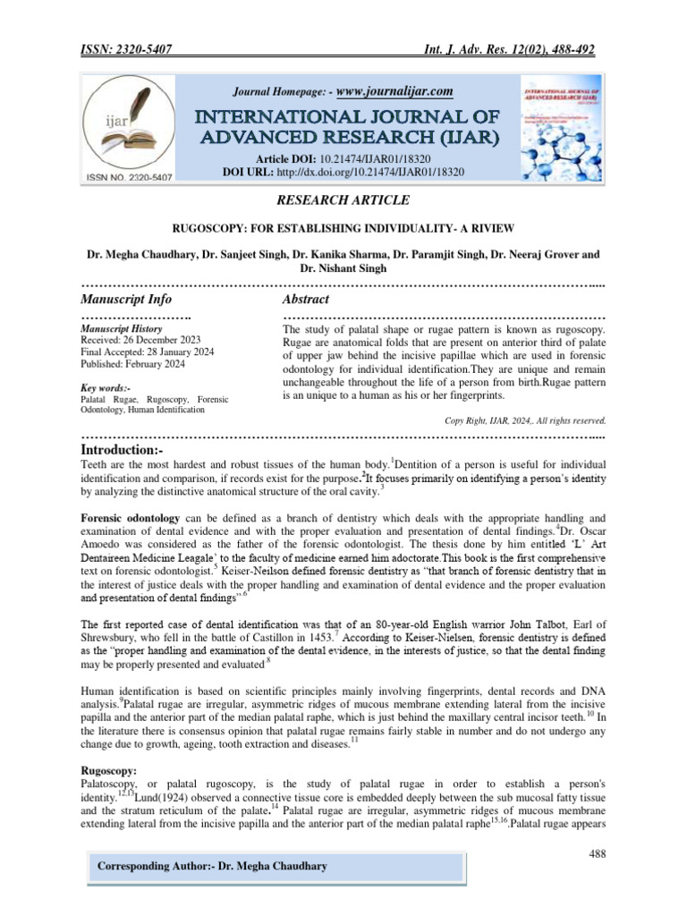 Forensic Rugoscopy: Unique ID Method | PDF | Dentistry