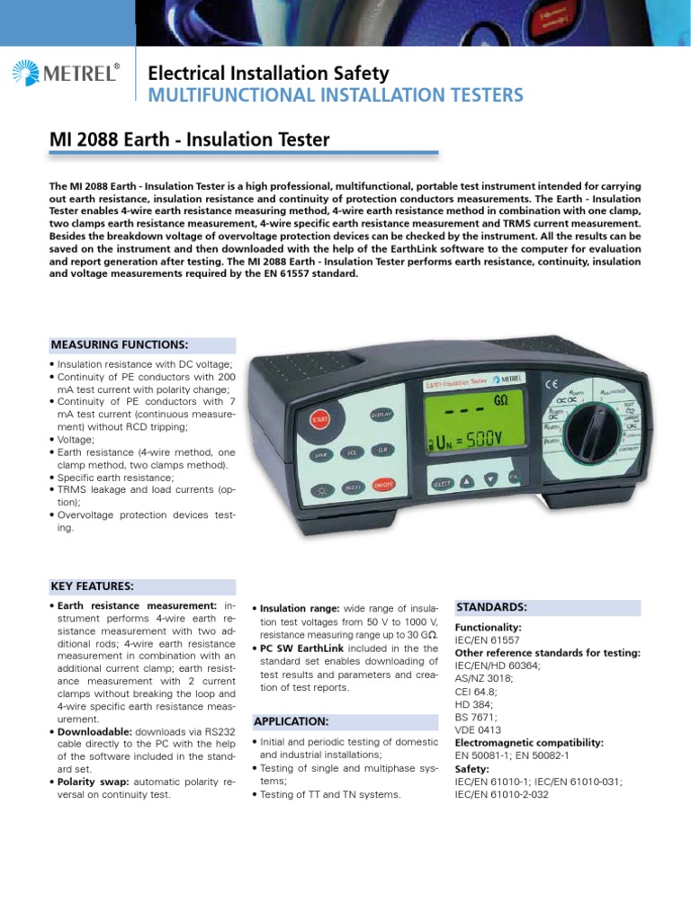 MI 2088 Earth-Insulation Tester Guide | PDF | Insulator (Electricity ...