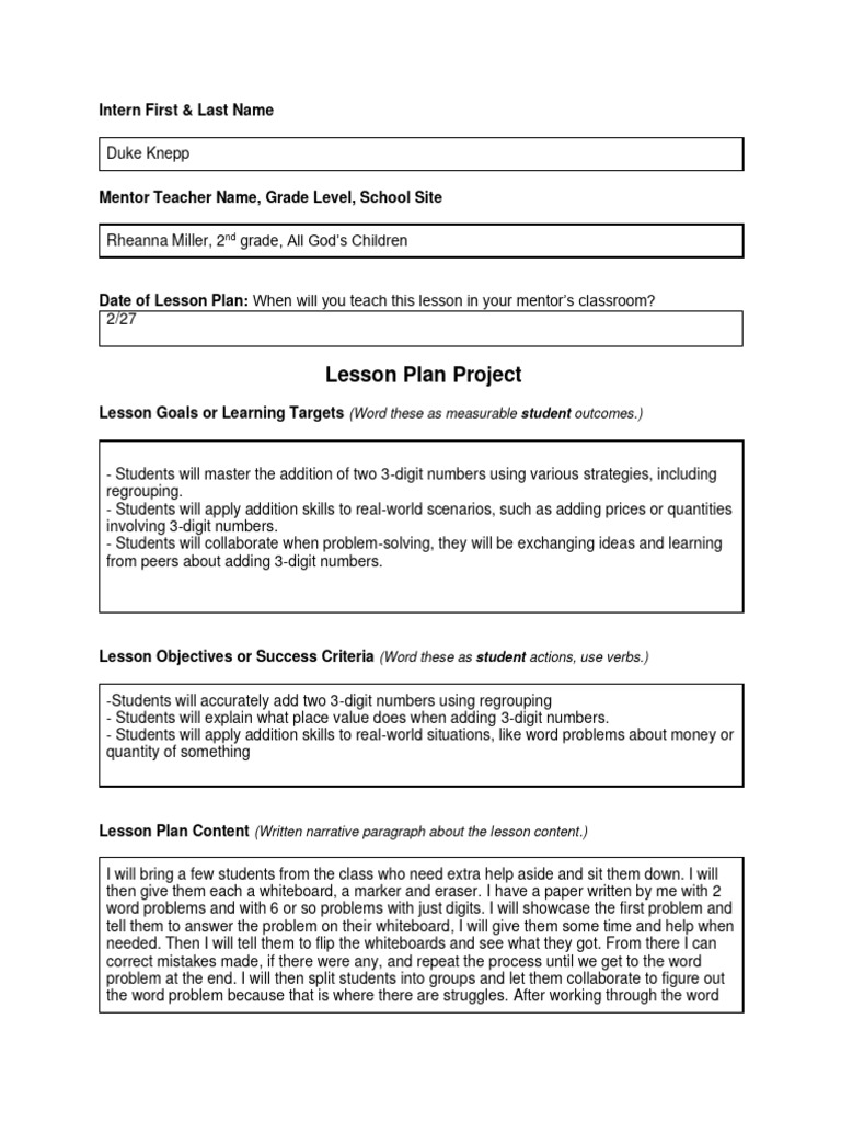 Internship Ccss Lesson Plan Template 2 | Download Free PDF | Lesson ...