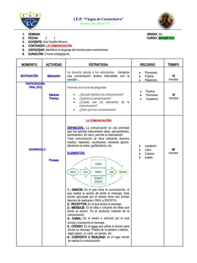 Modelo de Sesión de Aprendizaje - 2024 | PDF