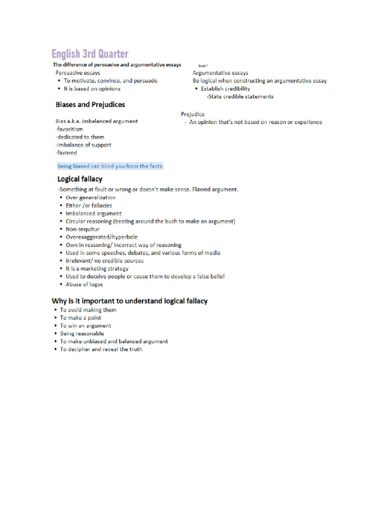 English 9 3rd Quarter Reviewer Logical Fallacies | PDF