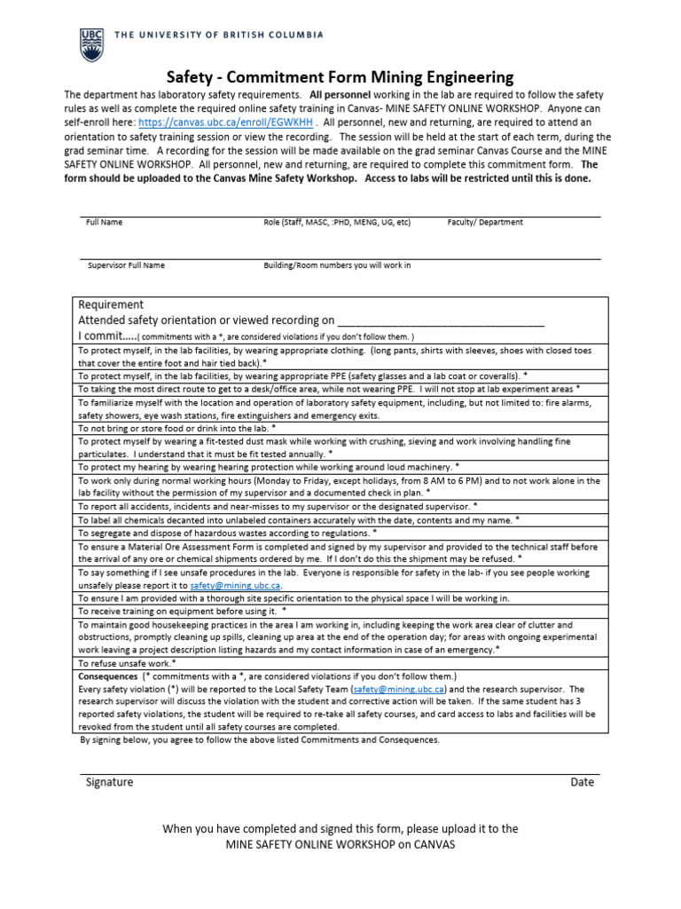 Safety Commitment Form Mining Final | PDF | Laboratories | Housekeeping