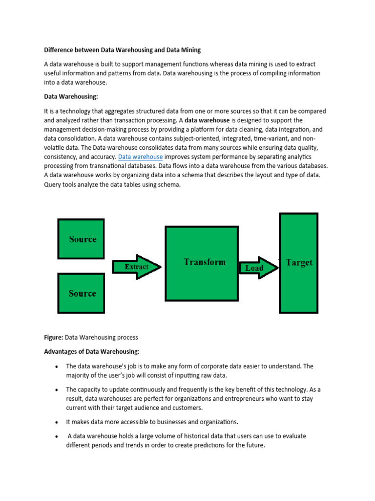 Difference between Data Warehousing and Data Mining | PDF | Data ...