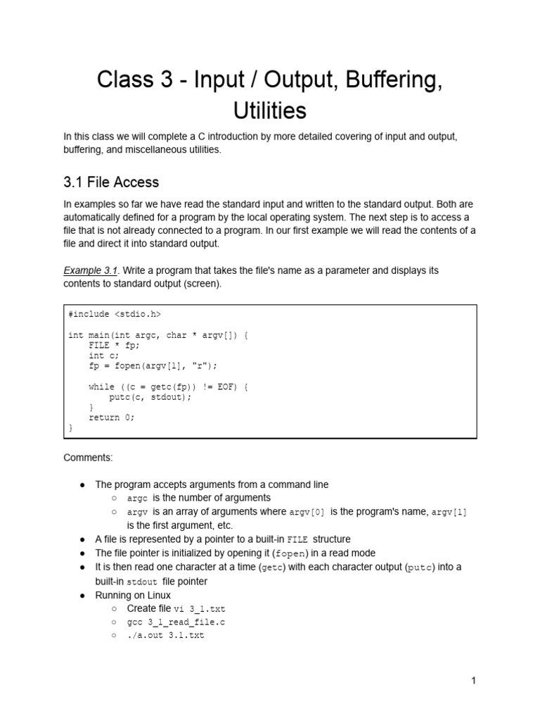 Class 3 - Input - Output, Buffering, Utilities | PDF | Pointer (Computer Programming ...