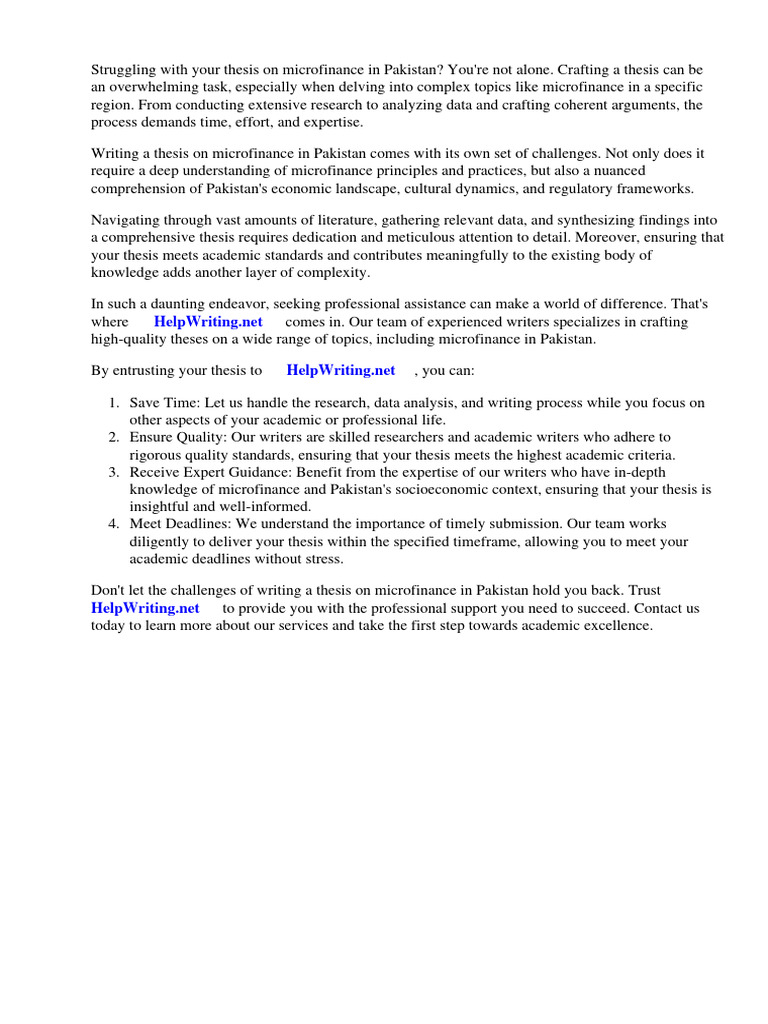 Thesis on Microfinance in Pakistan | PDF | Microfinance | Poverty