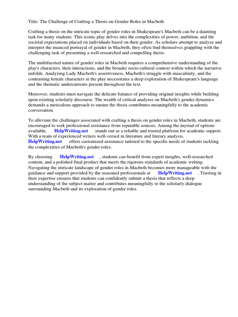 Thesis On Gender Roles in Macbeth | PDF | Macbeth | Gender