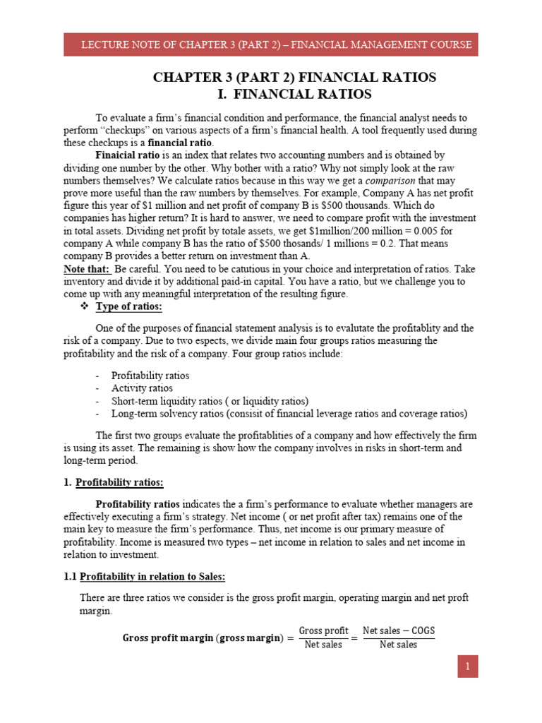 Chapter 3 FINANCIAL RATIOS | PDF | Return On Equity | Balance Sheet