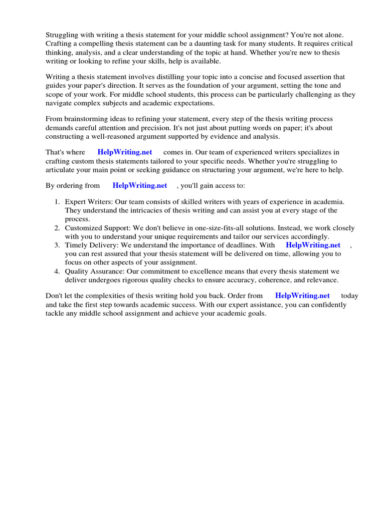 Sample Thesis Statements Middle School | Download Free PDF | Essays | Thesis