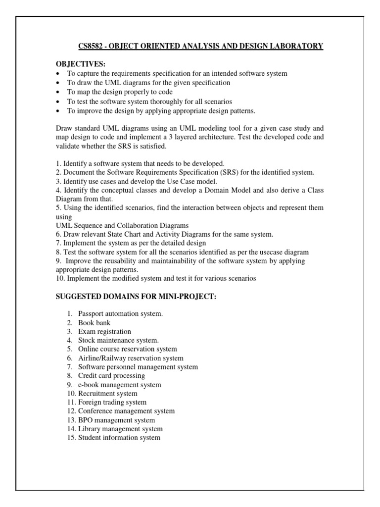 Cs8582 Object Oriented Analysisand Design Laboratory 46023968 Cs8582 Ooad Lab Pdf