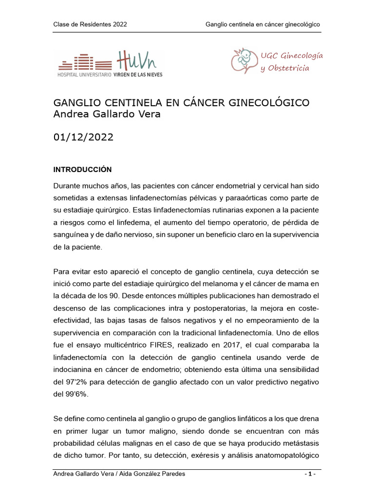 Ganglio Centinela en Cáncer Ginecológico | PDF | Cáncer ...