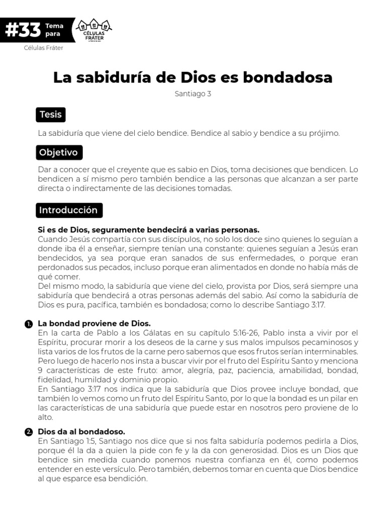 Tema #33 Células - La sabiduría de Dios es bondadosa | PDF | Fruto Del Espiritu Santo | Creencia ...