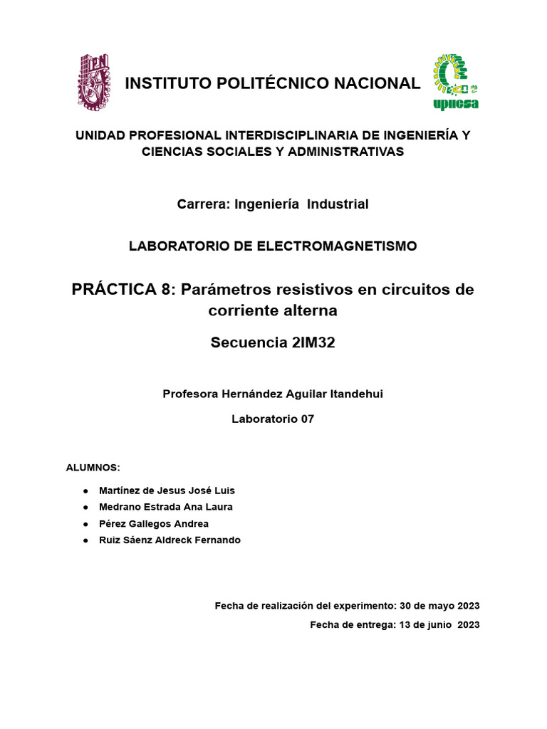 Practica 8. Electro | PDF | Inductor | Cantidades fisicas