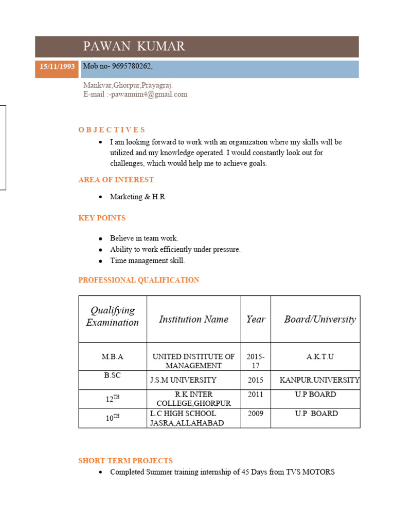 Pawan Kumar CV | PDF | Business