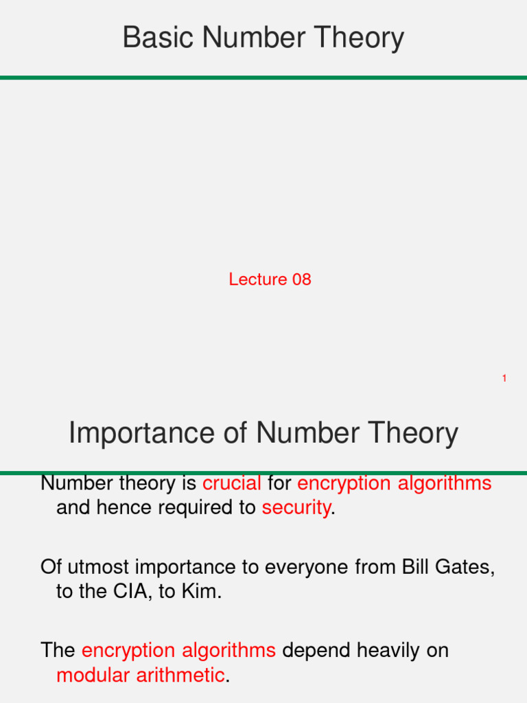 Lecture 08 Num Theory 1 | PDF | Prime Number | Abstract Algebra
