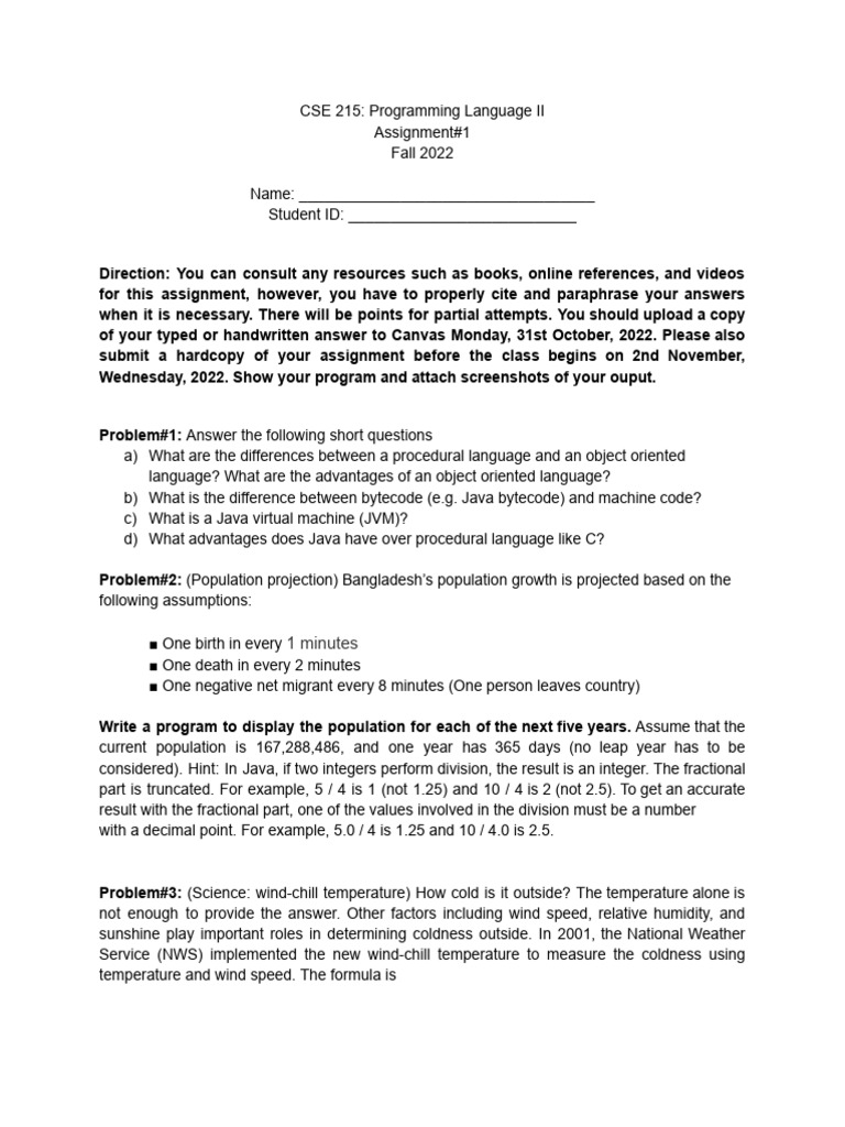 Cse 215 Programming Language Ii Assigment1 Pdf Java Programming