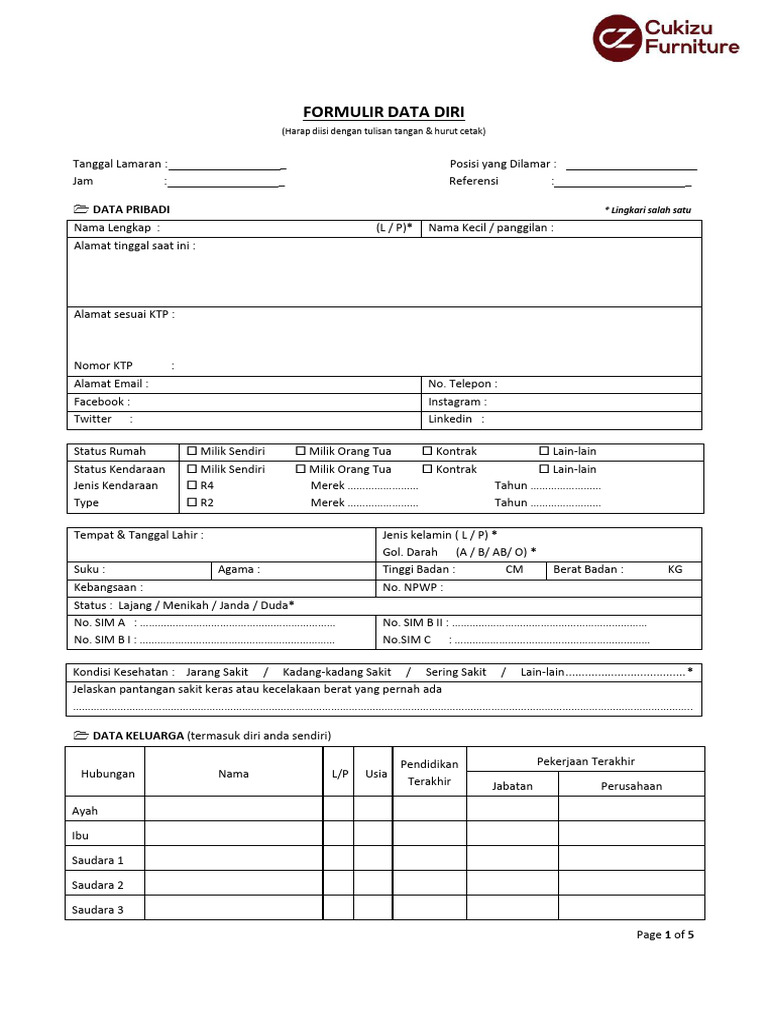 Form-Hr-01 Data Diri Pelamar Update | PDF