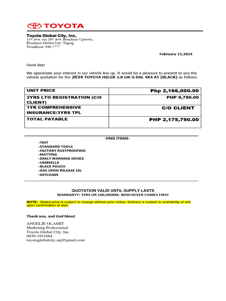 Quotation Hilux GRS Black | PDF | Business