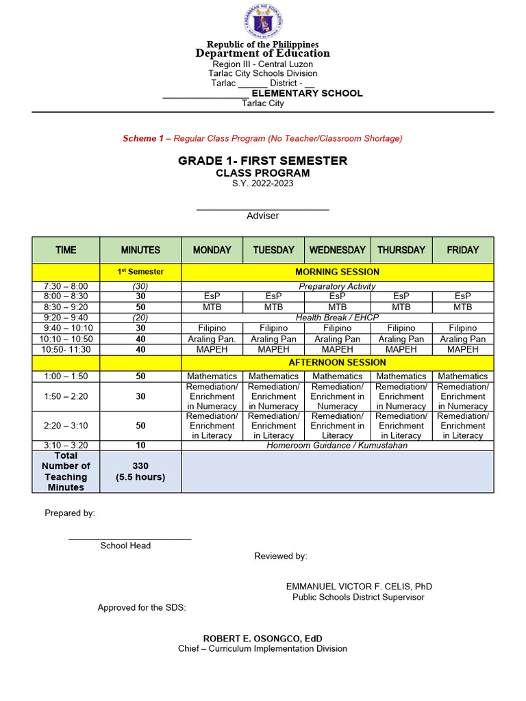 Grade 1 Class Program | PDF | Academic Term | Literacy