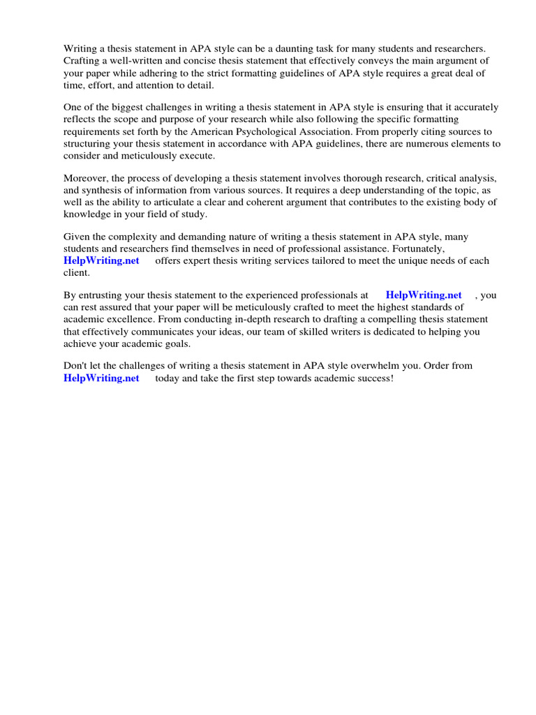 Writing A Thesis Statement Apa Style | PDF | Thesis | Apa Style